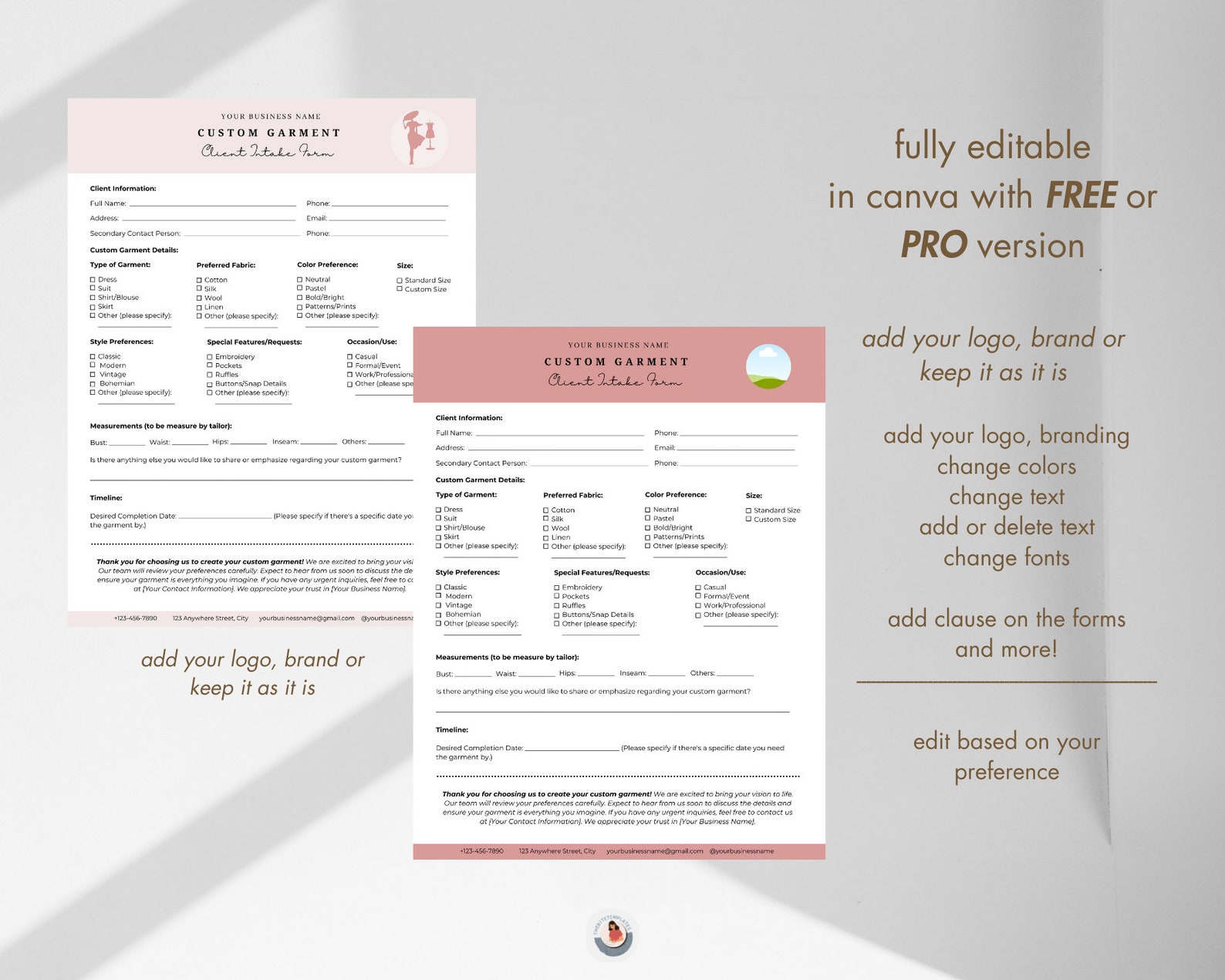 Custom Garment Contract, Tailor Made Clothing Agreement, Tailored Forms ...