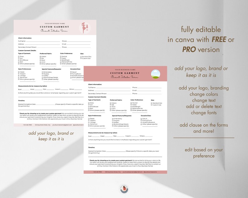 Custom Garment Contract, Tailor Made Clothing Agreement, Tailored Forms ...