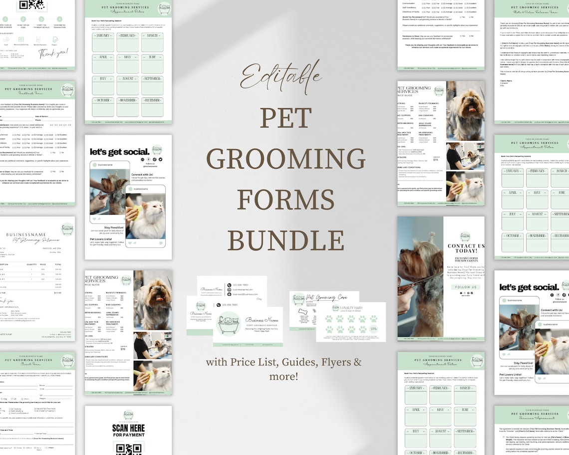 Pet Grooming Forms Intake Form Business Bundle Flyer Contract, Dog ...