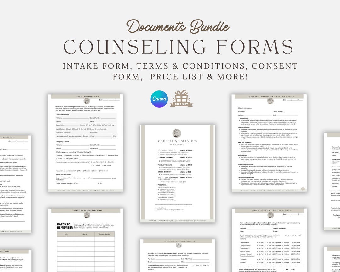 Counseling Intake Form, Counseling Forms Bundle, Mental Health ...