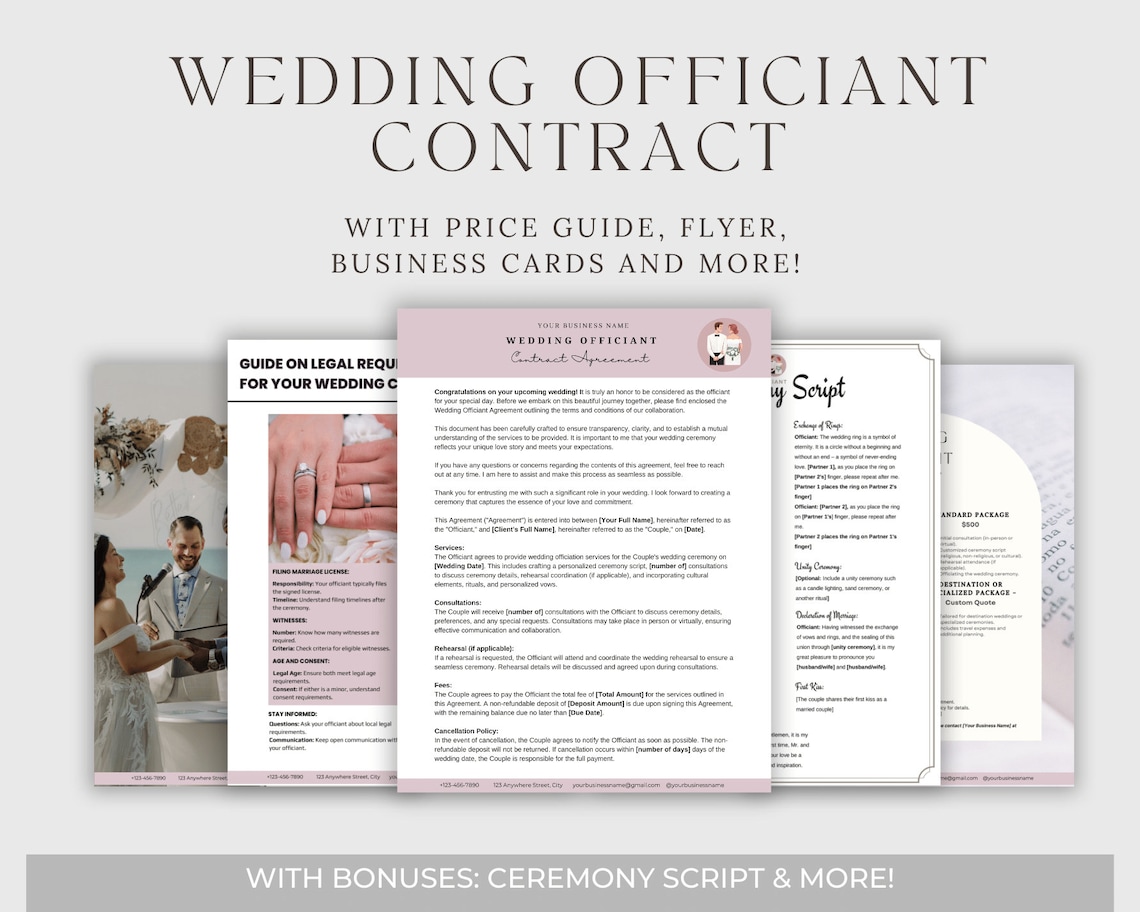 Wedding Officiant Contract, Wedding Officiant Starter Kit, Marriage ...
