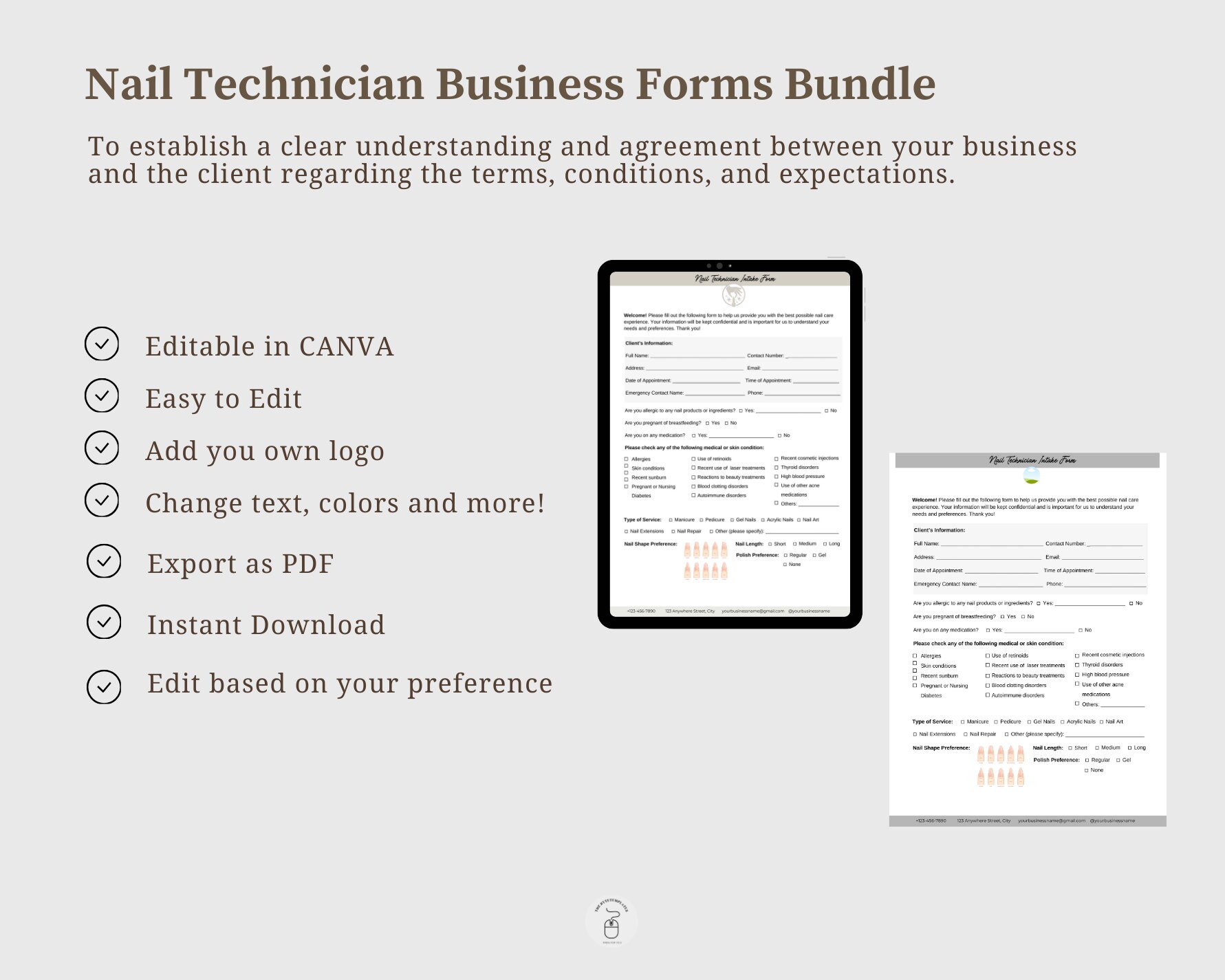 Editable Nail Technician Forms Bundle, Nail Tech Consultation Forms ...