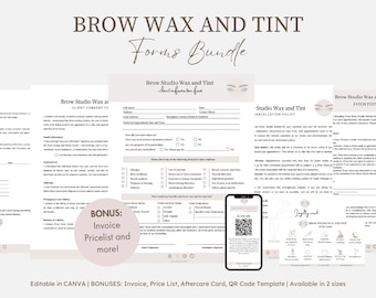 Brow Wax & Tint Client Forms Bundle Editable Templates, Esthetician Wax ...