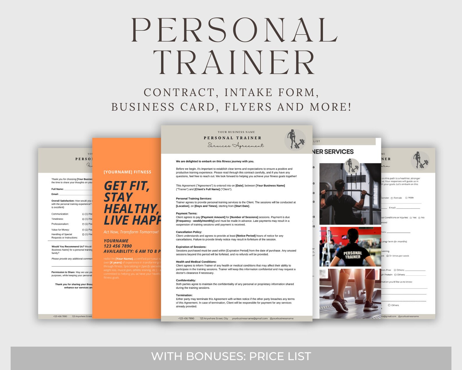 Personal Trainer Contract, Personal Trainer Client Intake Form ...