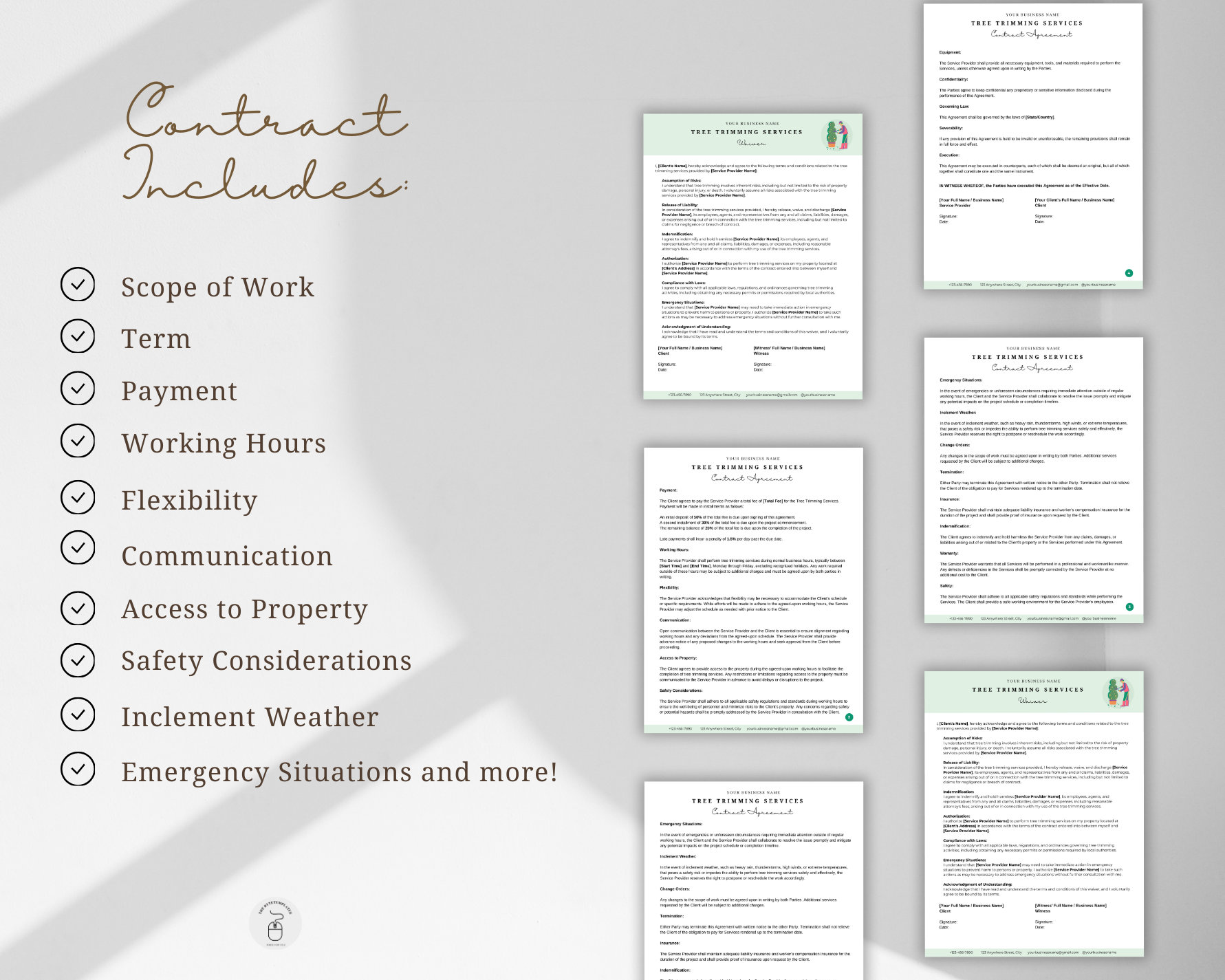 Tree Trimming Contract Waiver Logo, Lawn Care Contract, Service ...