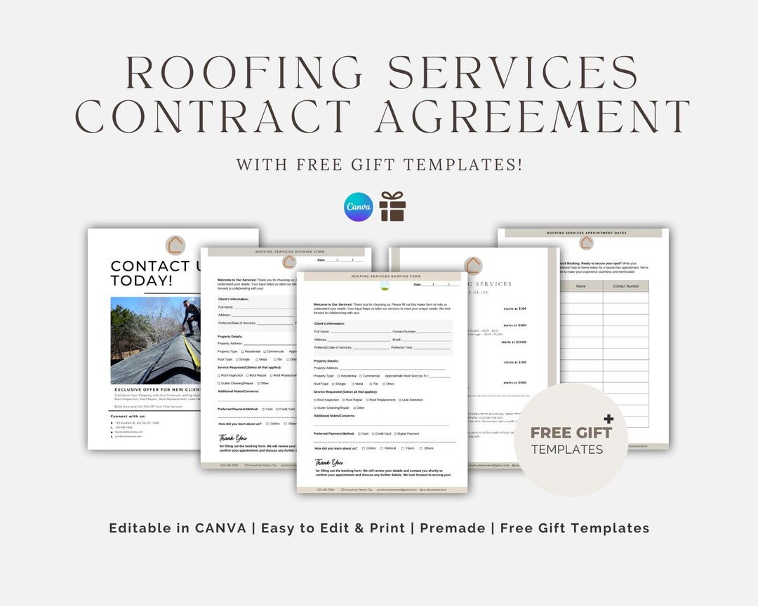 Roofing Contract Form Template, Invoice, Roofing Services Business, Professional Contractor ...