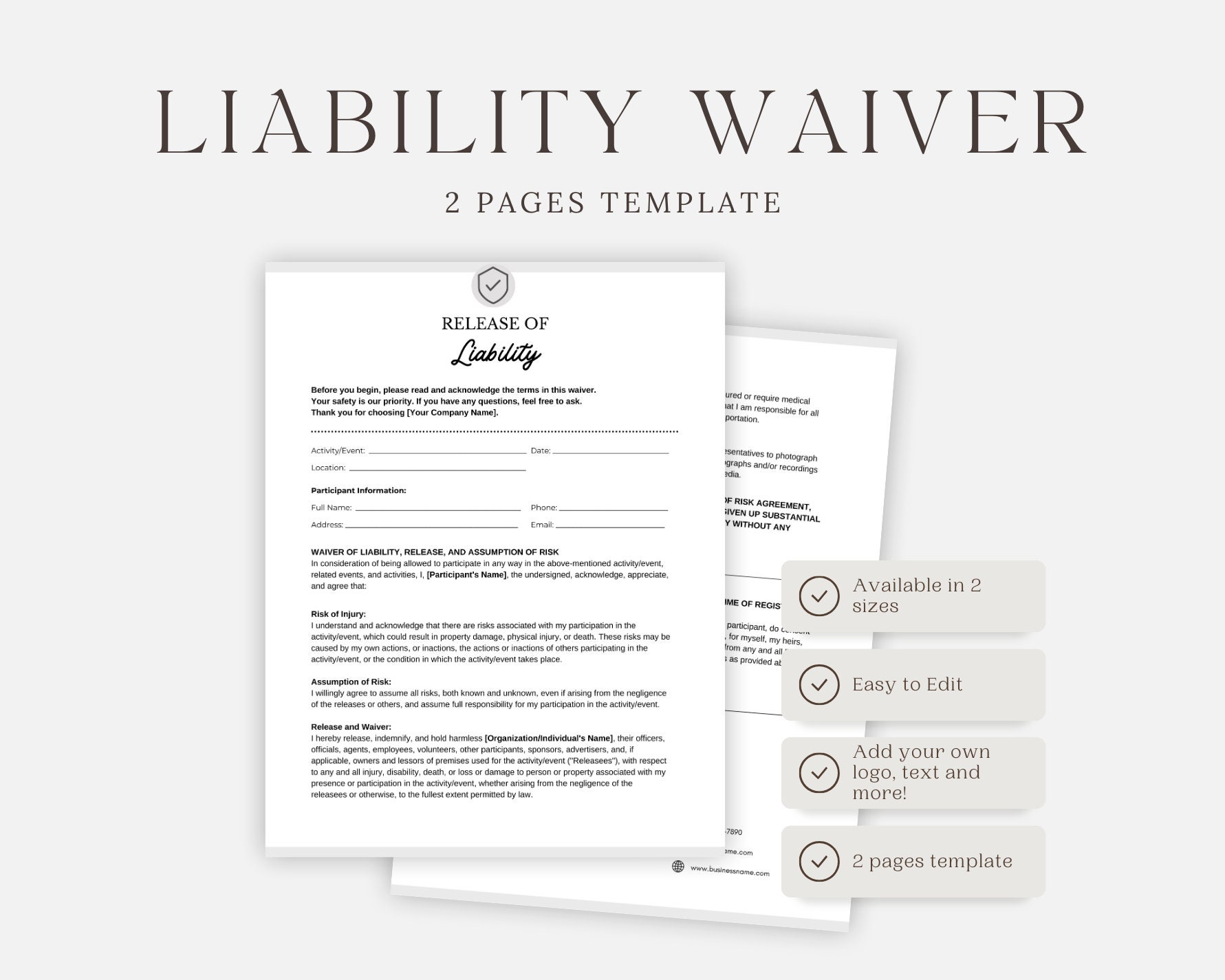 General Liability Waiver Form Template Professional Waiver of Liability ...