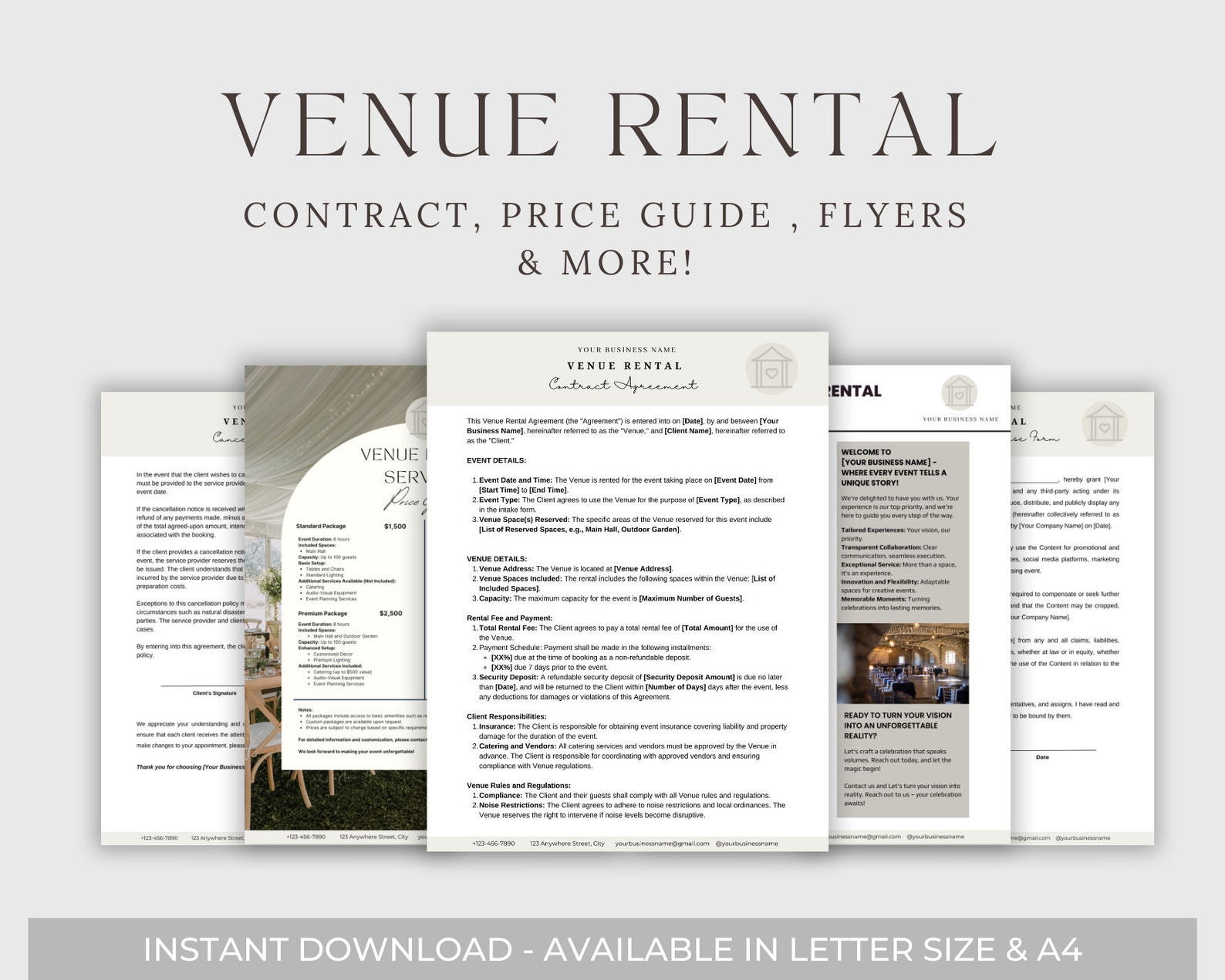 Venue Rental Forms Bundle, Wedding Venue Contract Template, Event ...