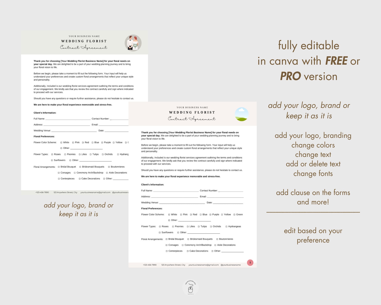 Wedding Florist Contract Template Proposal and Contract, Florist Order ...