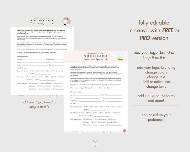 Wedding Florist Contract Template Proposal and Contract, Florist Order ...