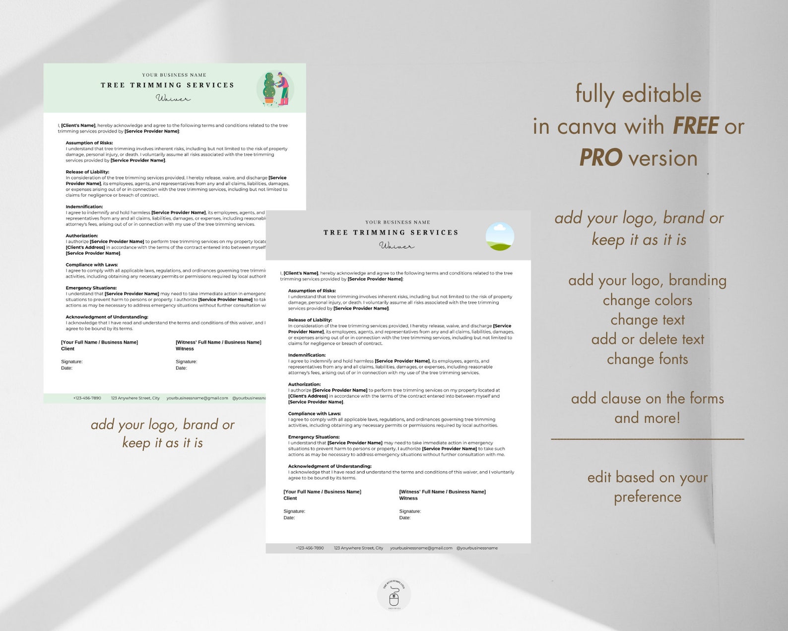 Tree Trimming Contract Waiver Logo, Lawn Care Contract, Service ...