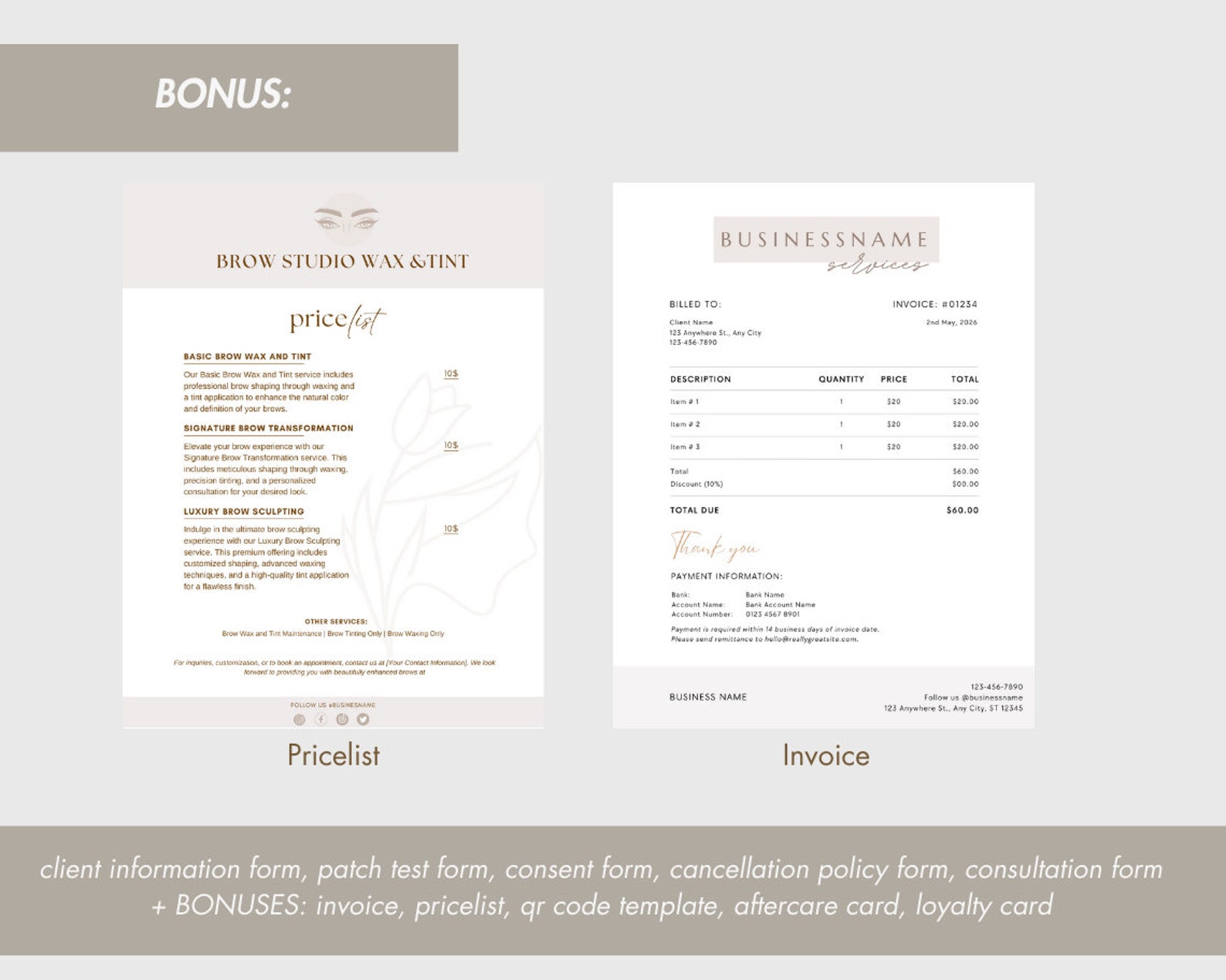 Esthetician Form, Brow Wax & Tint Client Forms Bundle - Editable ...