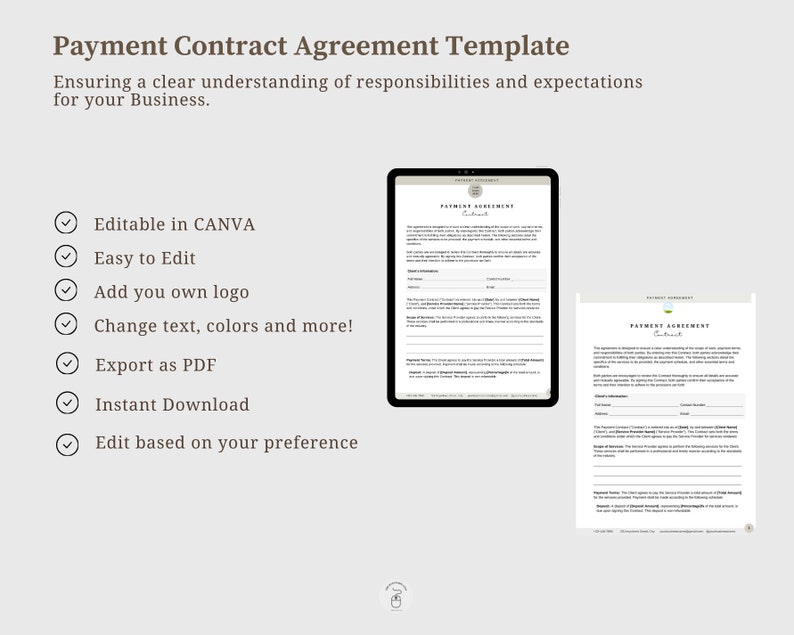 Payment Agreement Contract Template, Payment Contract, Editable Payment ...
