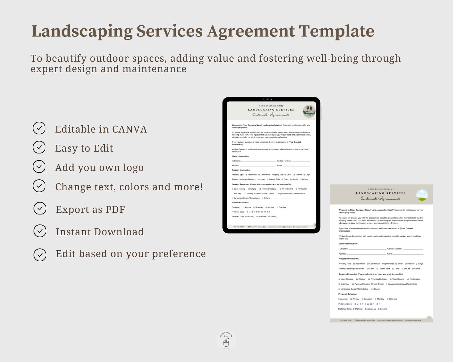 Landscaping Business Forms Bundle Editable Landscaping Contract ...