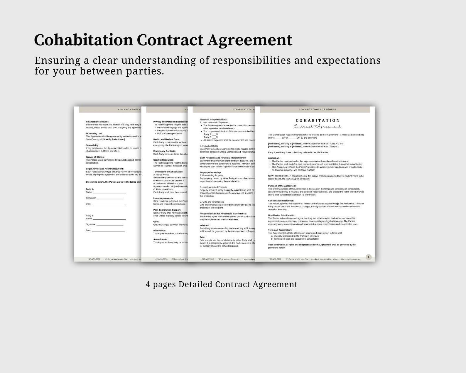 Editable Cohabitation Agreement, Living Together Agreement, Joint ...