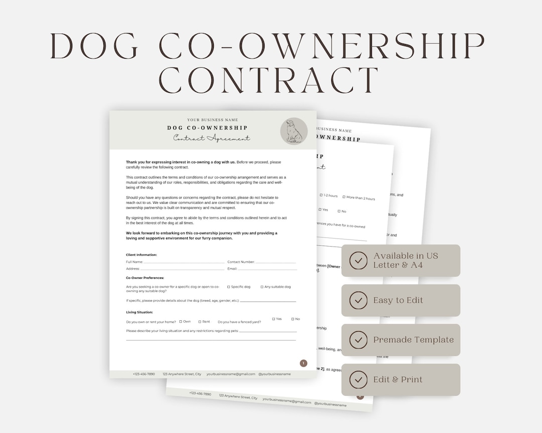 Dog Co Owner Contract, Dog Co Own Contract, Dog Co-ownership Contract ...