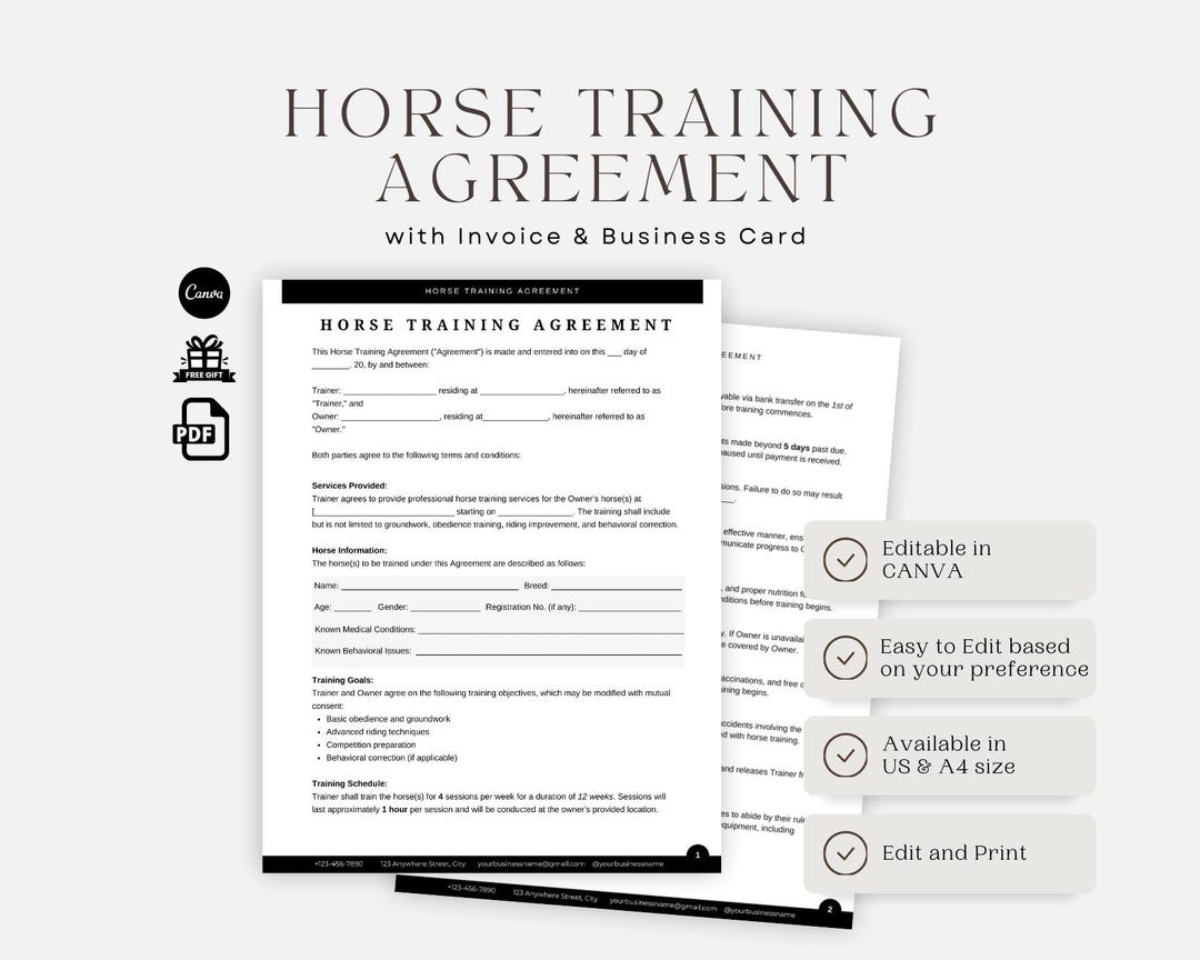 Horse Training Contract Template, Equine Training Service Agreement ...