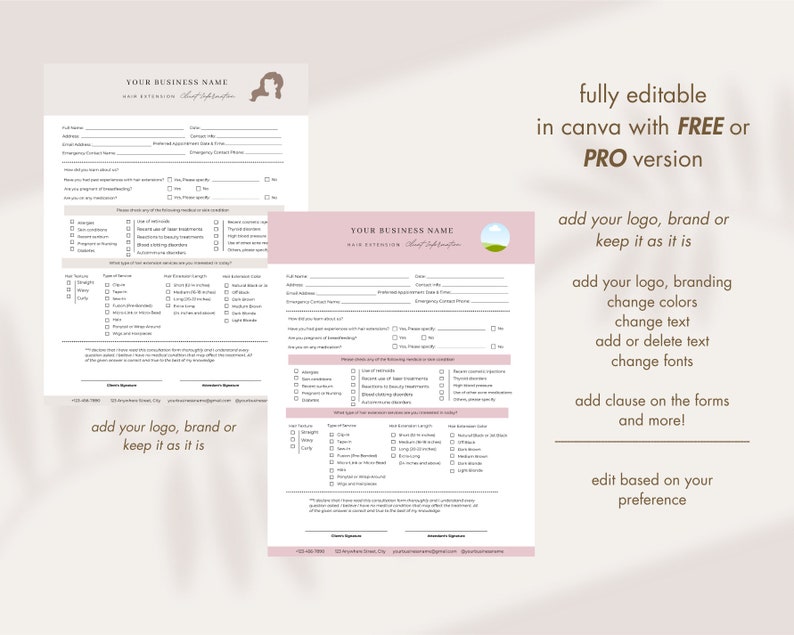 Hair Extension Forms, Hair Consultation, Hair Extensions Agreement ...