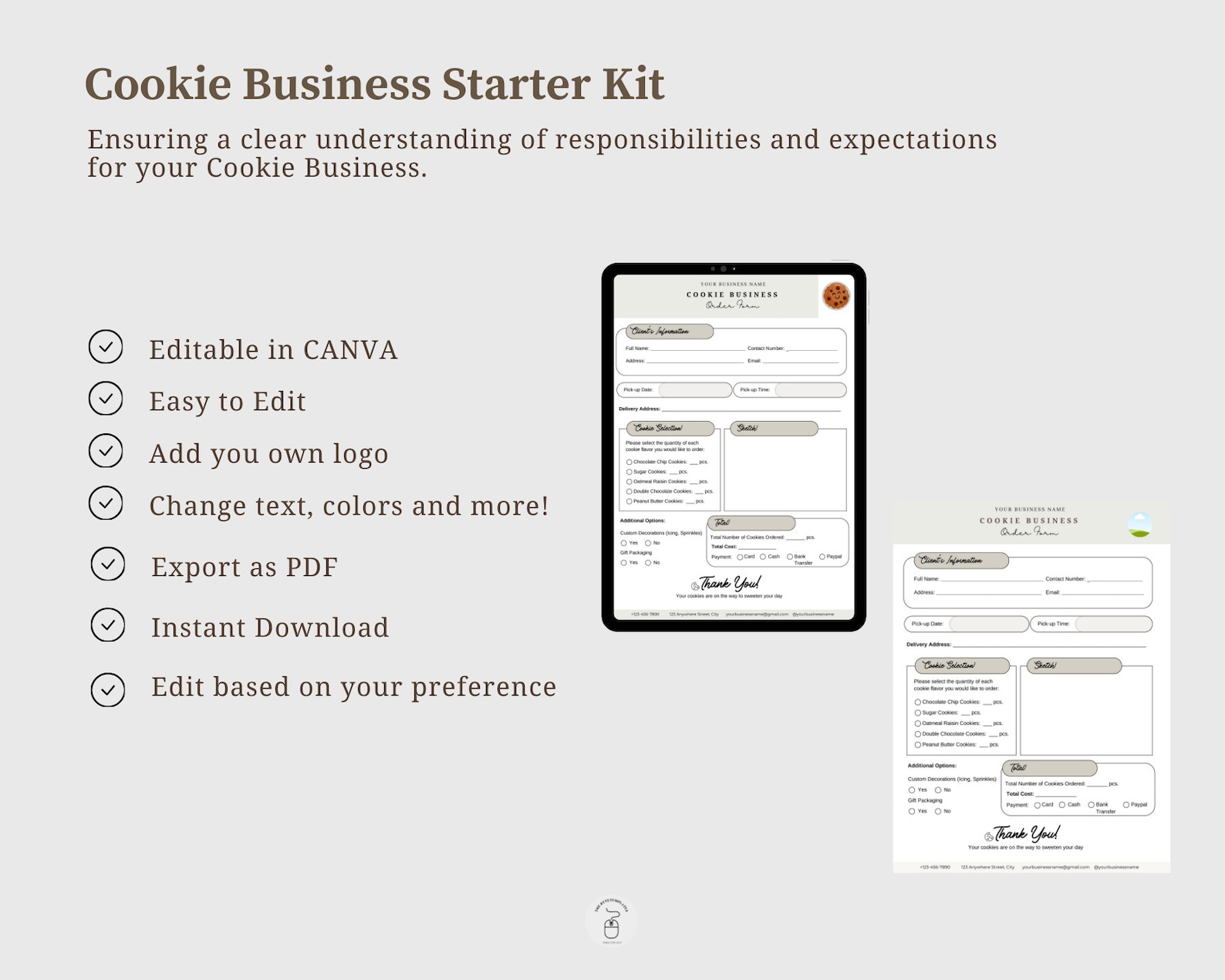 Cookie Business Forms Bundle, Bakery Order Forms, Cookie Care Card ...