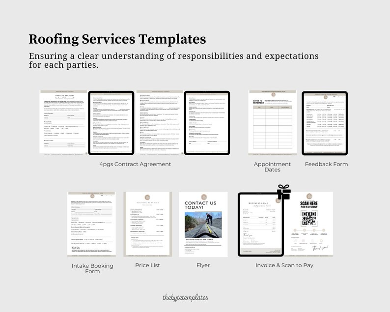 Roofing Contract Form Template, Invoice, Roofing Services Business, Professional Contractor ...