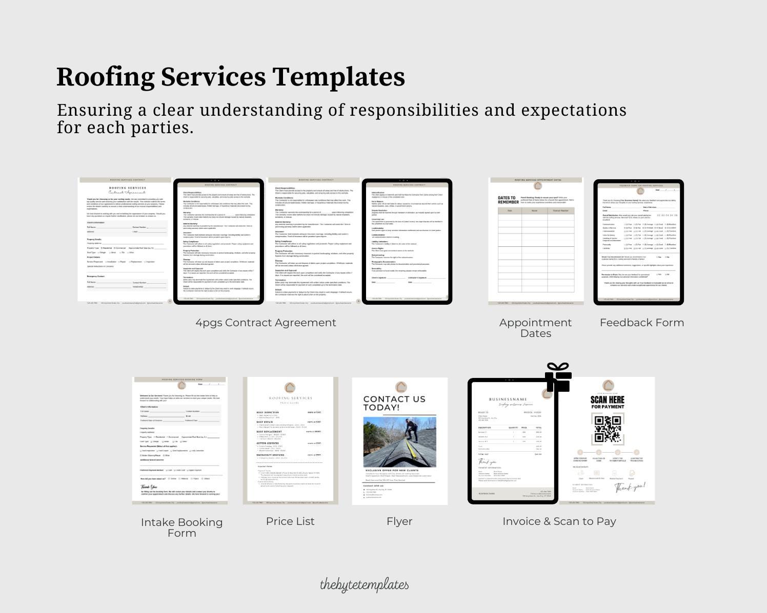 Roofing Contract Form Template, Invoice, Roofing Services Business ...