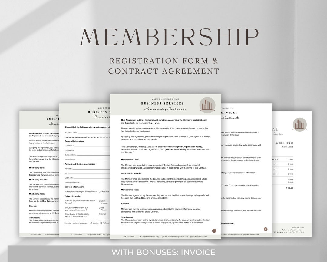 Membership Contract, New Client Template, Registration Form, New Client ...