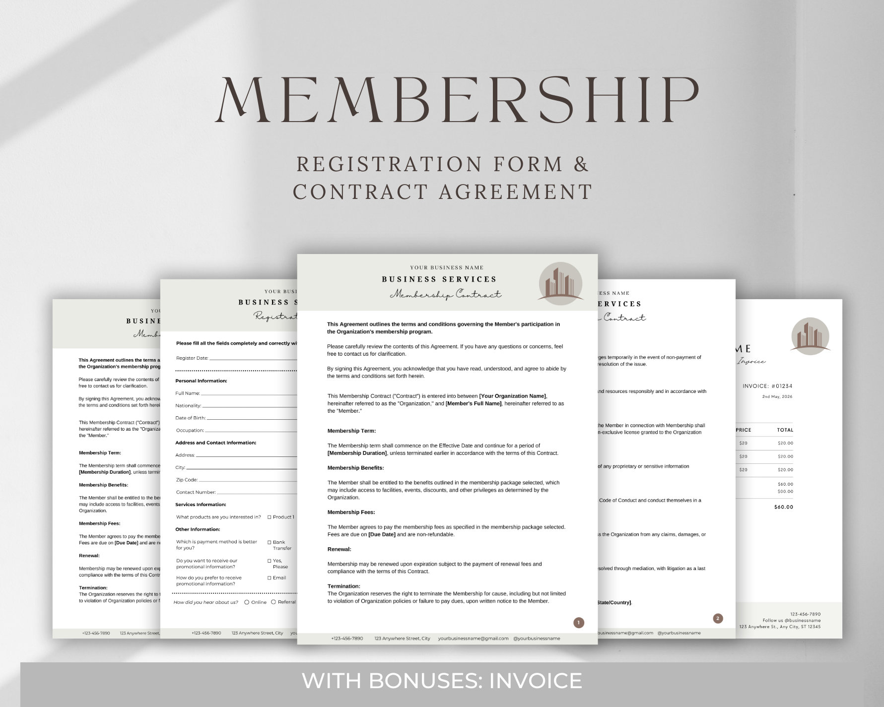 Membership Contract, New Client Template, Registration Form, New Client ...