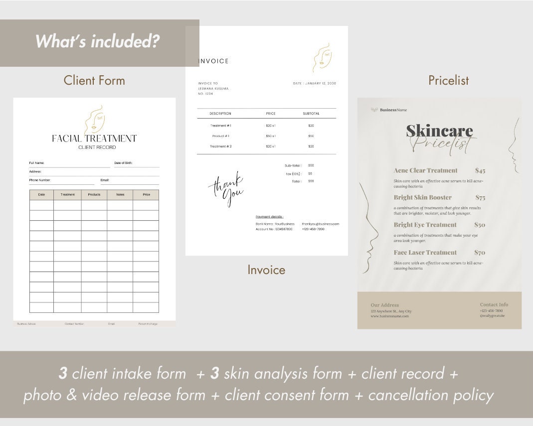 Esthetician Form Template, Facial Treatment Forms, Printable Skincare ...