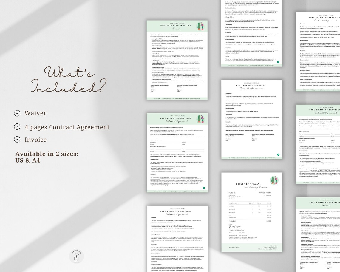 Tree Trimming Contract Waiver Logo, Lawn Care Contract, Service ...