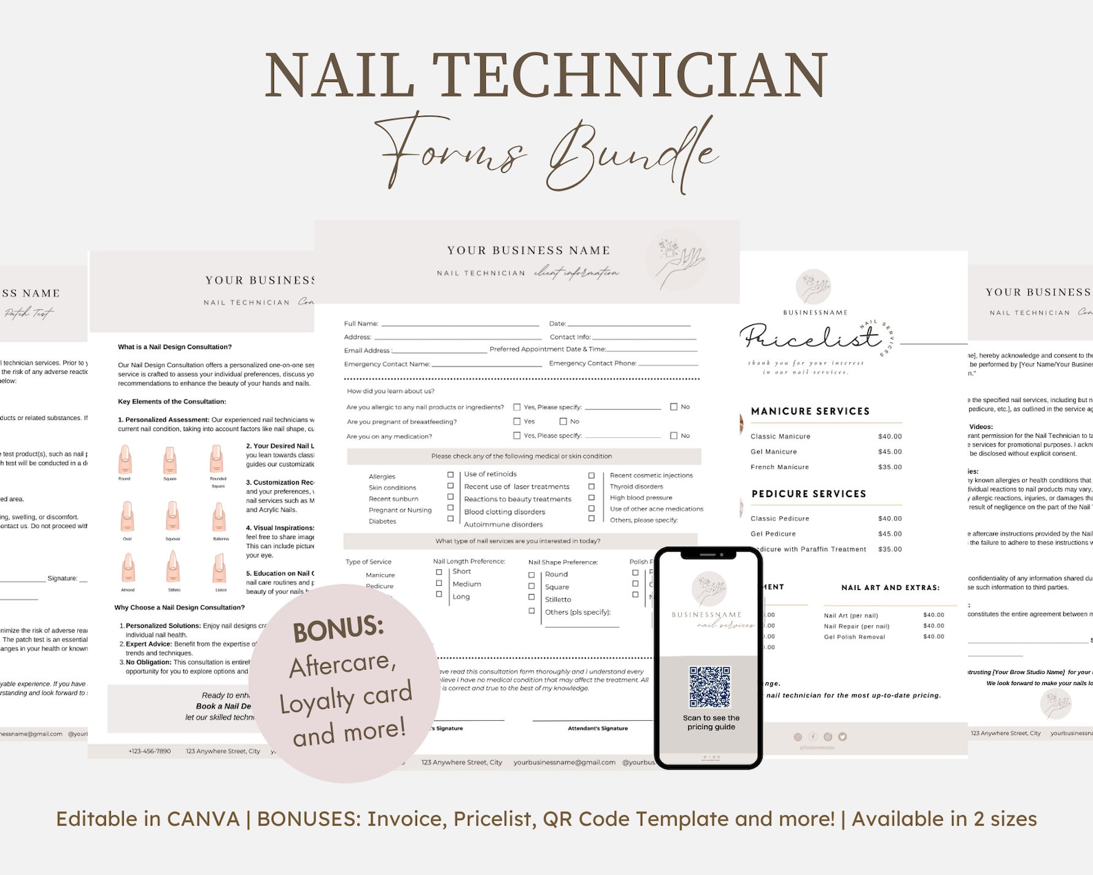 Editable Nail Technician Forms Bundle, Nail Tech Consultation Forms ...