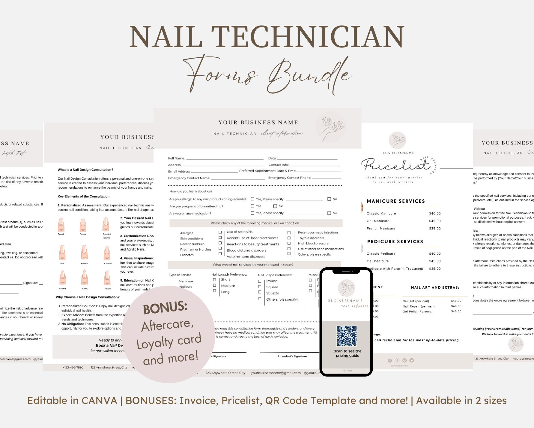 Editable Nail Technician Forms Bundle, Nail Tech Consultation Forms ...