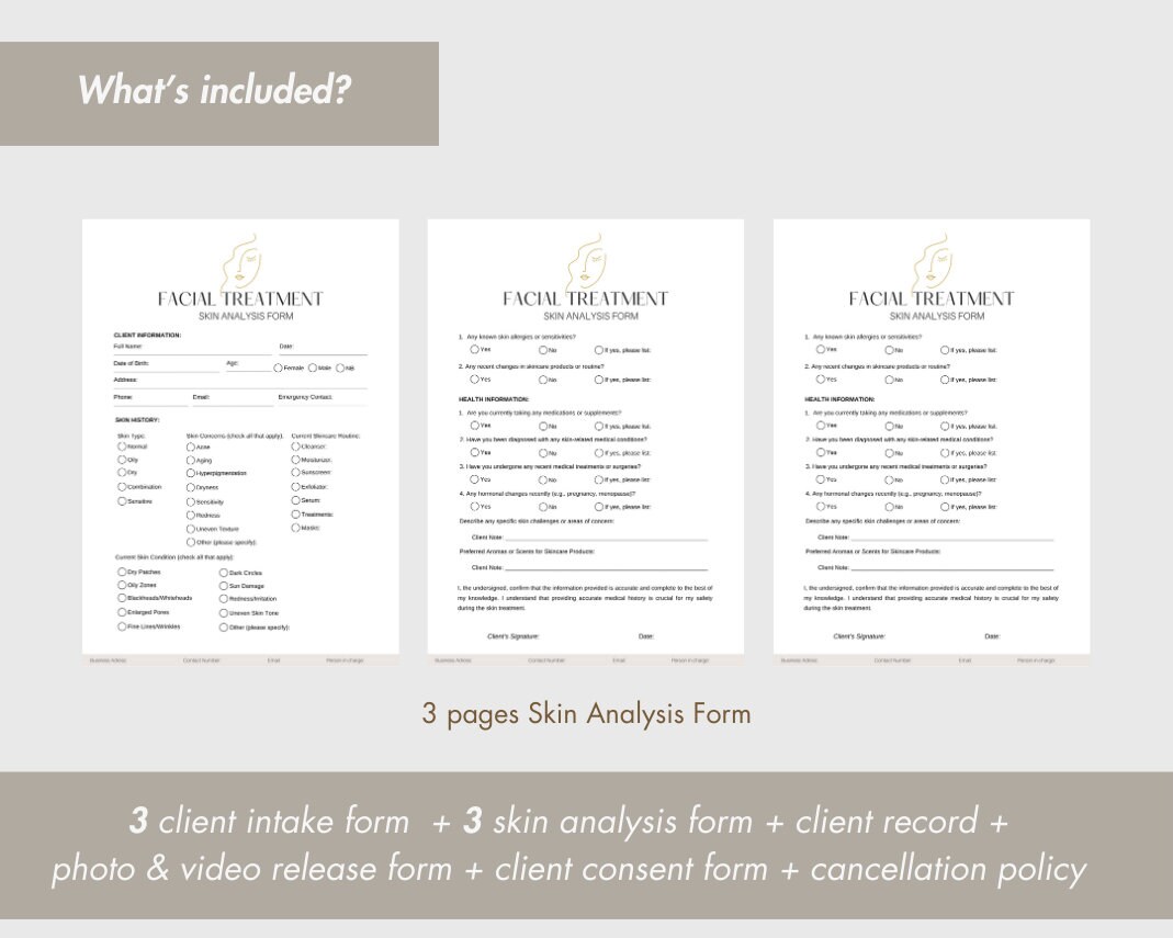 Esthetician Form Template, Facial Treatment Forms, Printable Skincare ...