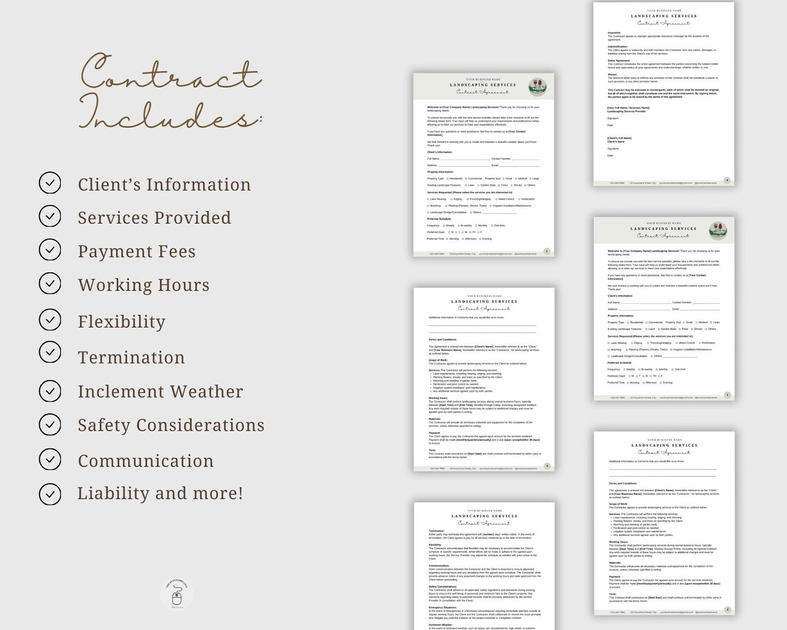 Landscaping Business Forms Bundle Editable Landscaping Contract ...