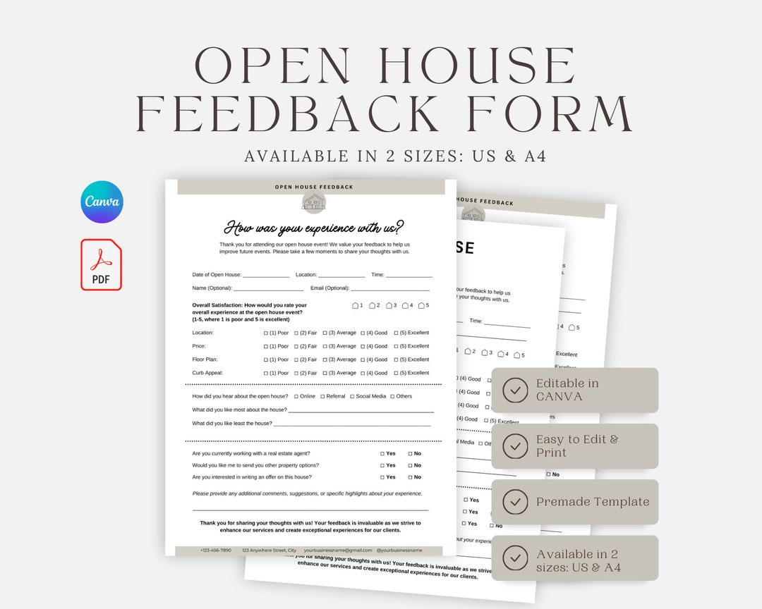 Open House Feedback Form Sign in Sheet, Real Estate Open House Feedback ...