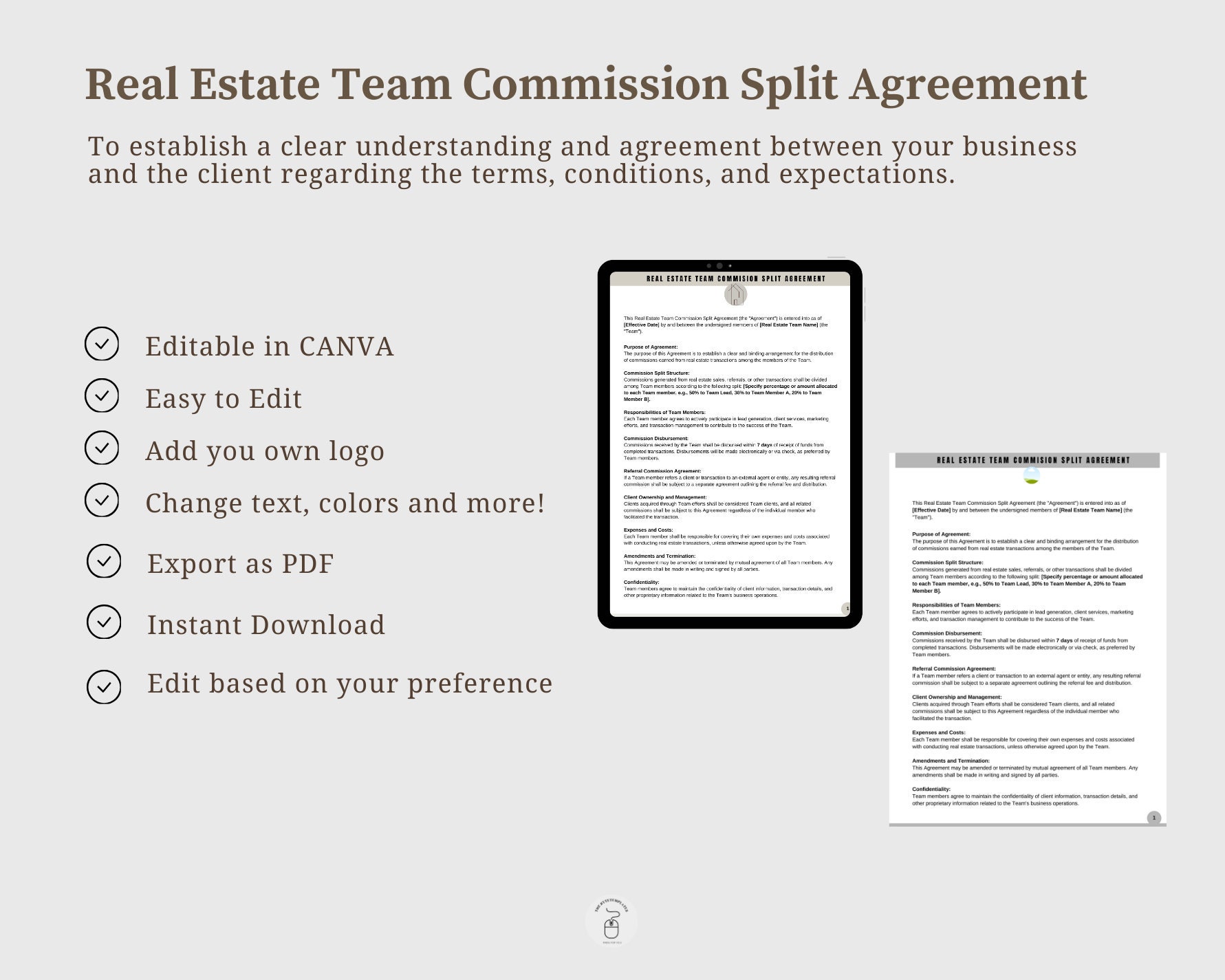 Team Commission Split Contract, Editable Real Estate Commission ...