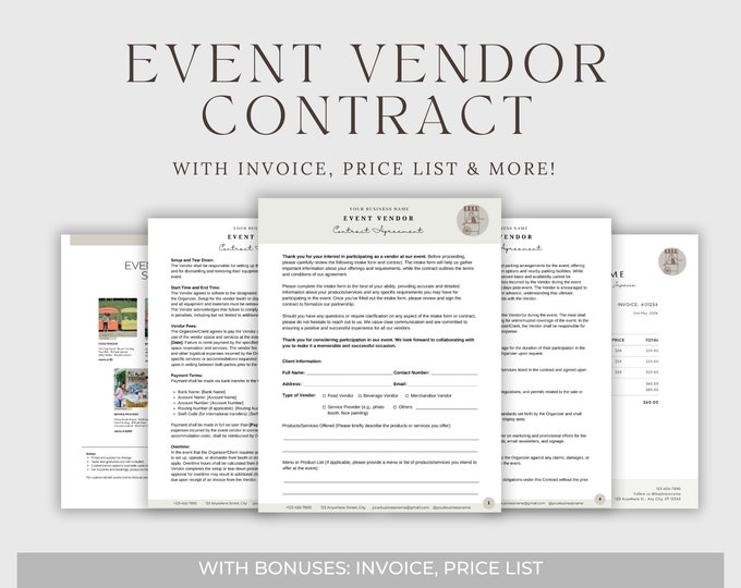 Printable Event Vendor Contract: Editable Template (PDF, Word, Canva ...