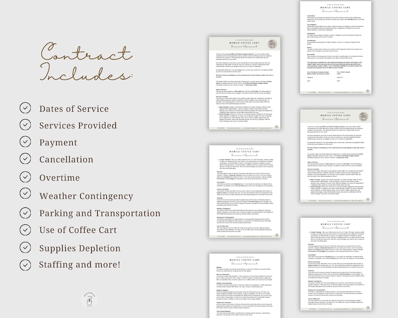Coffee Cart Bar Contract, Event Vendor Contract, Mobile Bar Rental ...