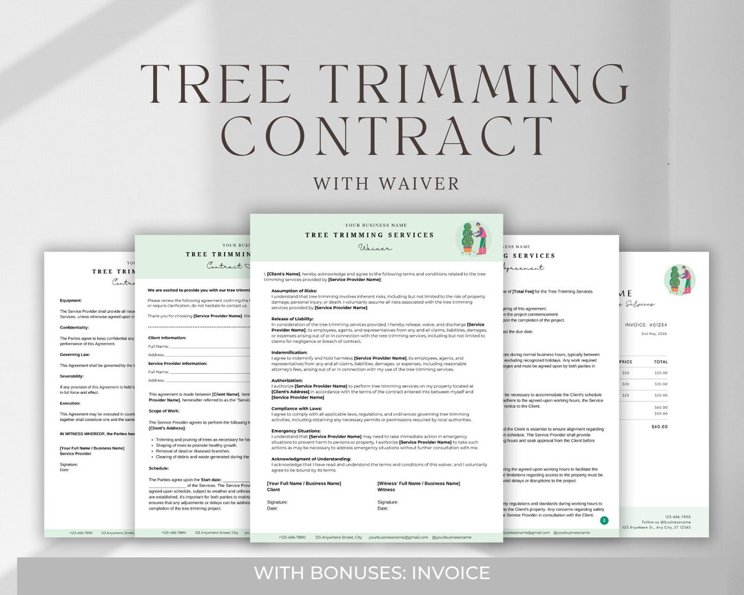 Tree Trimming Contract Waiver Logo, Lawn Care Contract, Service ...
