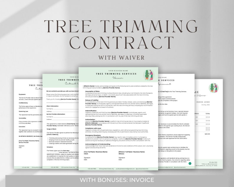 Tree Trimming Contract Waiver Logo, Lawn Care Contract, Service ...