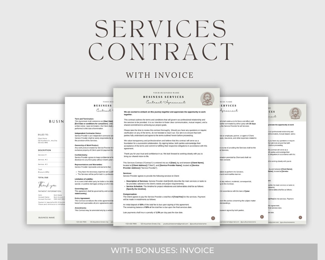 Services Contract Agreement Template, Service Contract Template, Scope ...