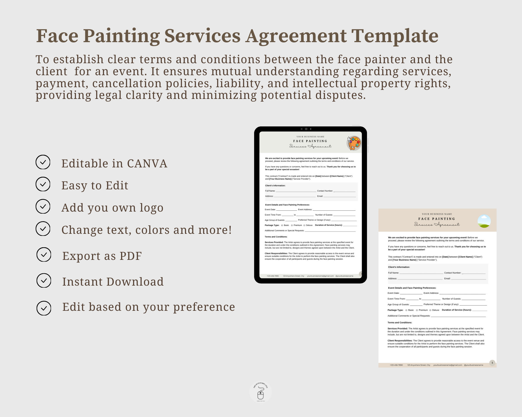 Face Painting Contract Template Forms, Event Face Paint Intake Form ...