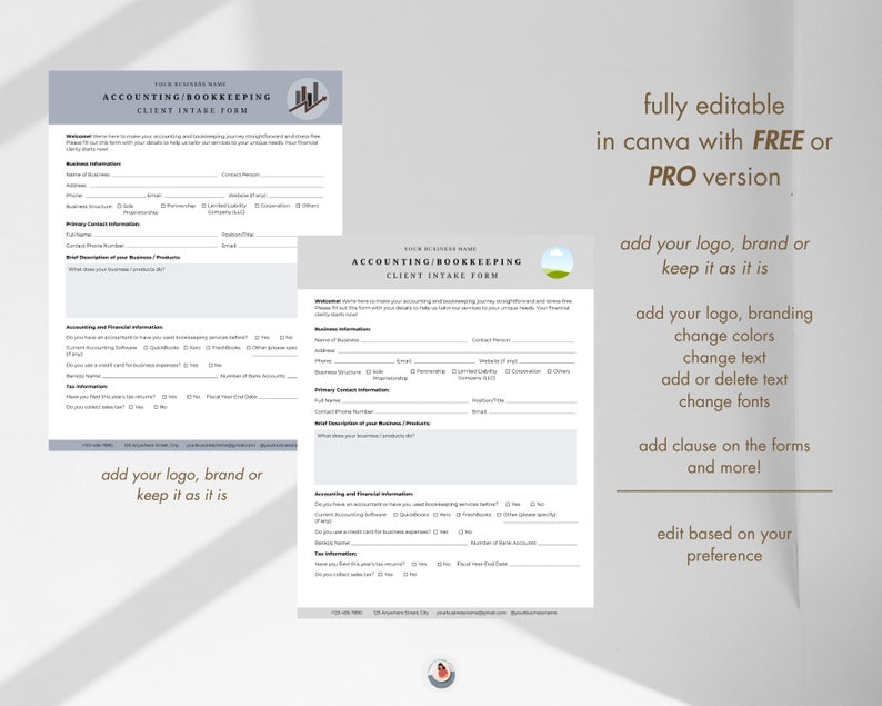 Accounting & Bookkeeping Intake Form Template, Freelance Bookkeeper ...