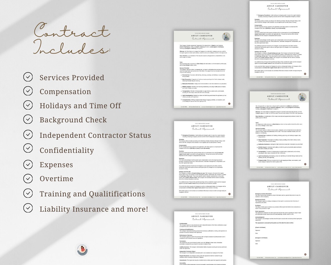 Adult Caregiver Contract, Caregiver Employment Contract, Caregiving ...