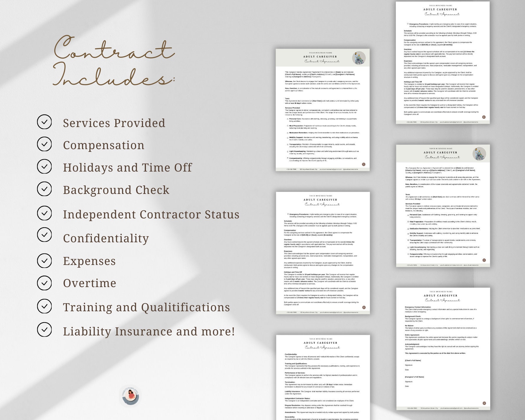 Adult Caregiver Contract, Caregiver Employment Contract, Caregiving ...