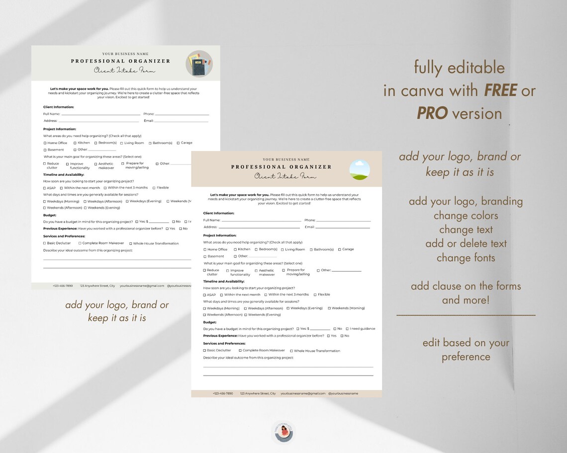 Professional Organizer Contract, Professional Organizer Forms ...