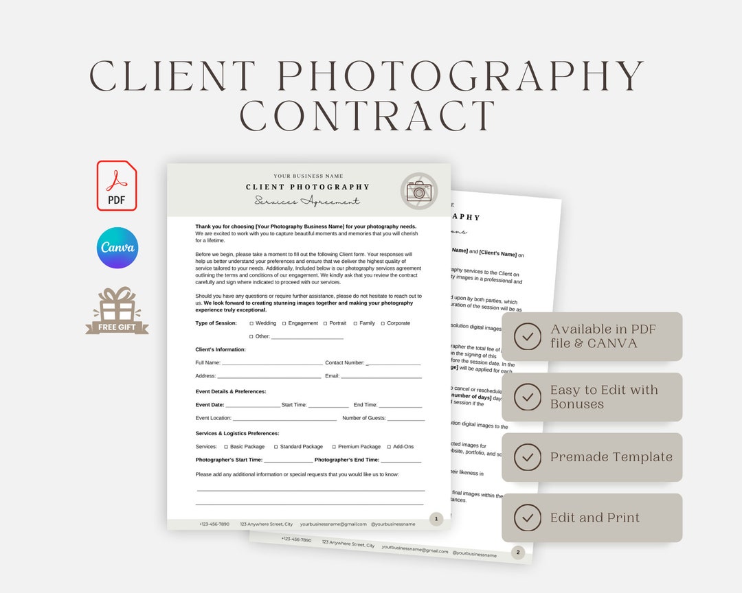 Photography Client Contract Template | Photography Forms | Client ...