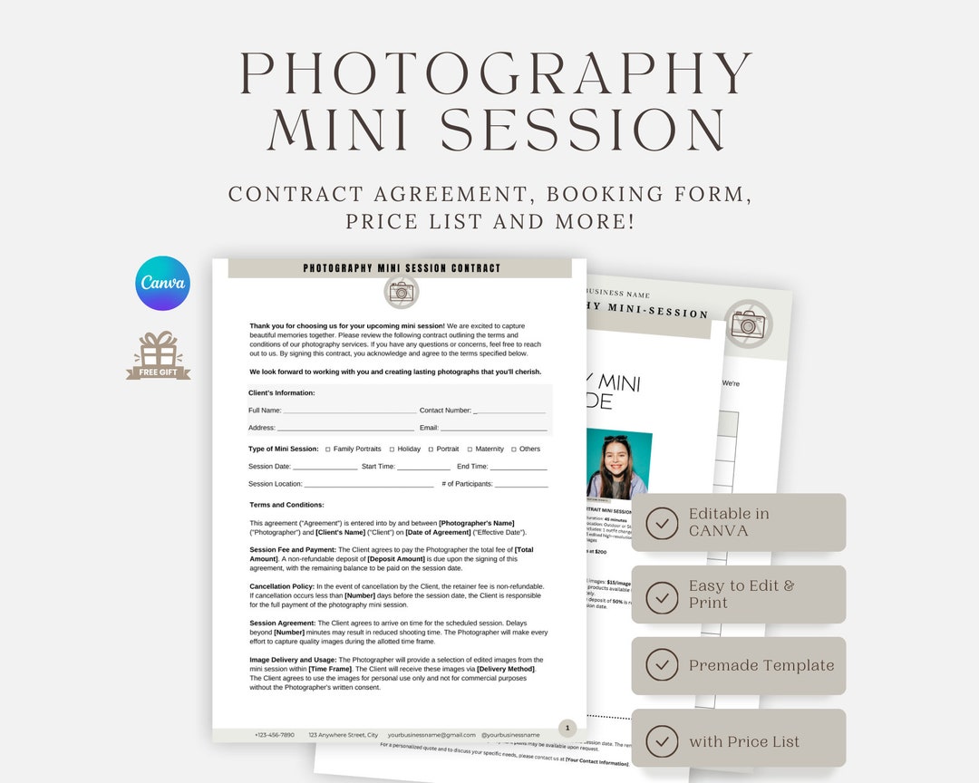 Editable Mini Session Photography Contract Template. Mini Session ...