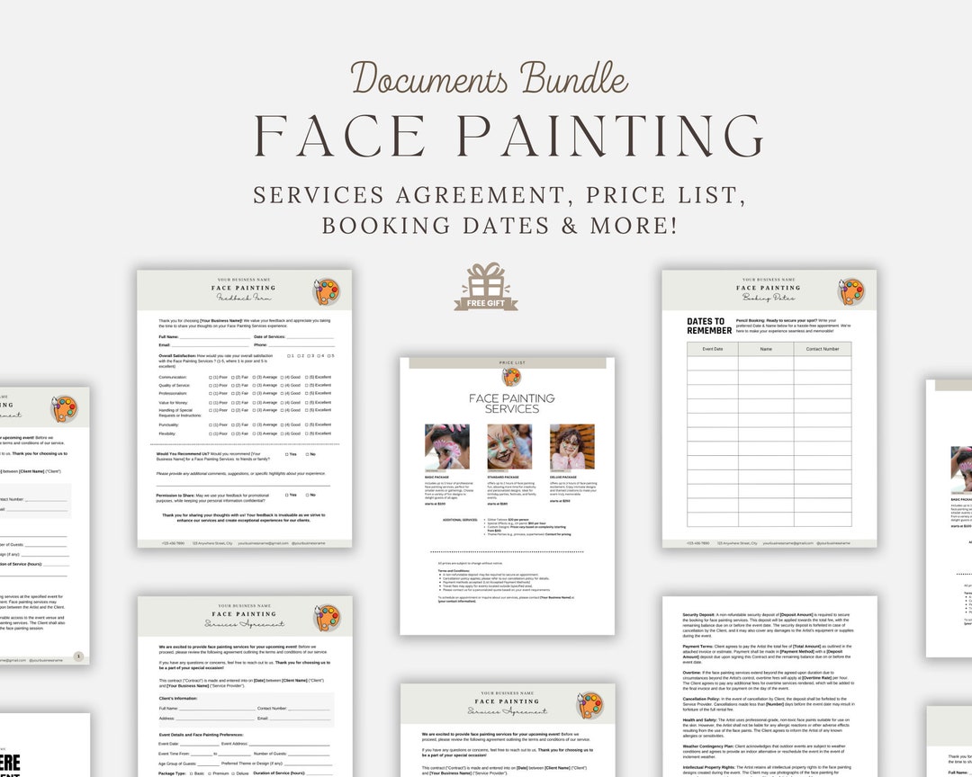 Face Painting Contract Template Forms, Event Face Paint Intake Form ...