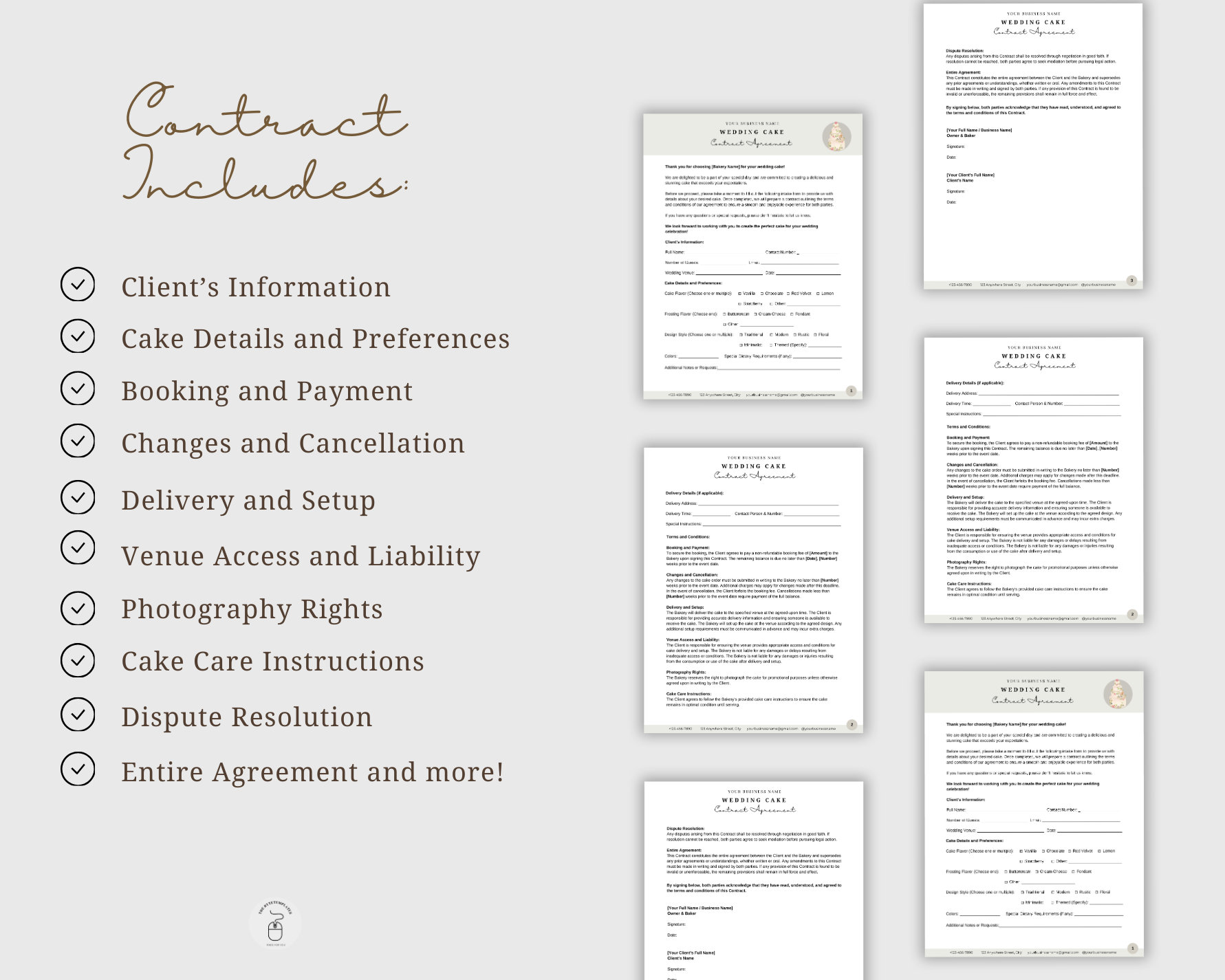 Wedding Cake Contract, Wedding Cake Order Form, Catering Agreement Form ...