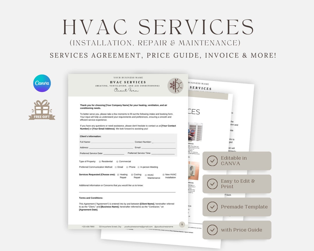 HVAC Contract Templates, HVAC Services Agreement, Heating & Cooling ...